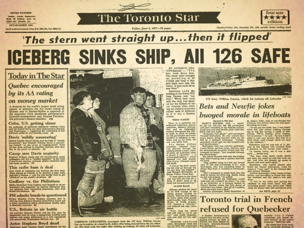 The Sinking of the M.V. William Carson – Newfoundland Herald